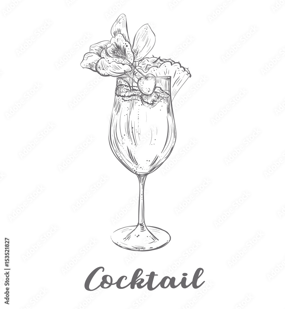 Cocktail sketch hand drawing. Vector illustration of cocktail Stock ...