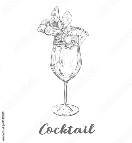 Cocktail sketch hand drawing. Vector illustration of cocktail Stock ...