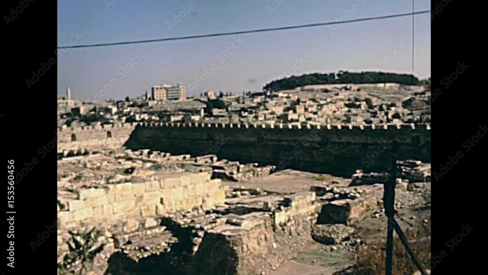 Old City of Jerusalem wall panorama. With the As-Sakhrah Mosque on the ...