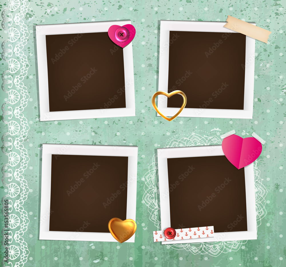 Collage photo frame on vintage background. Album template for kid,baby ...