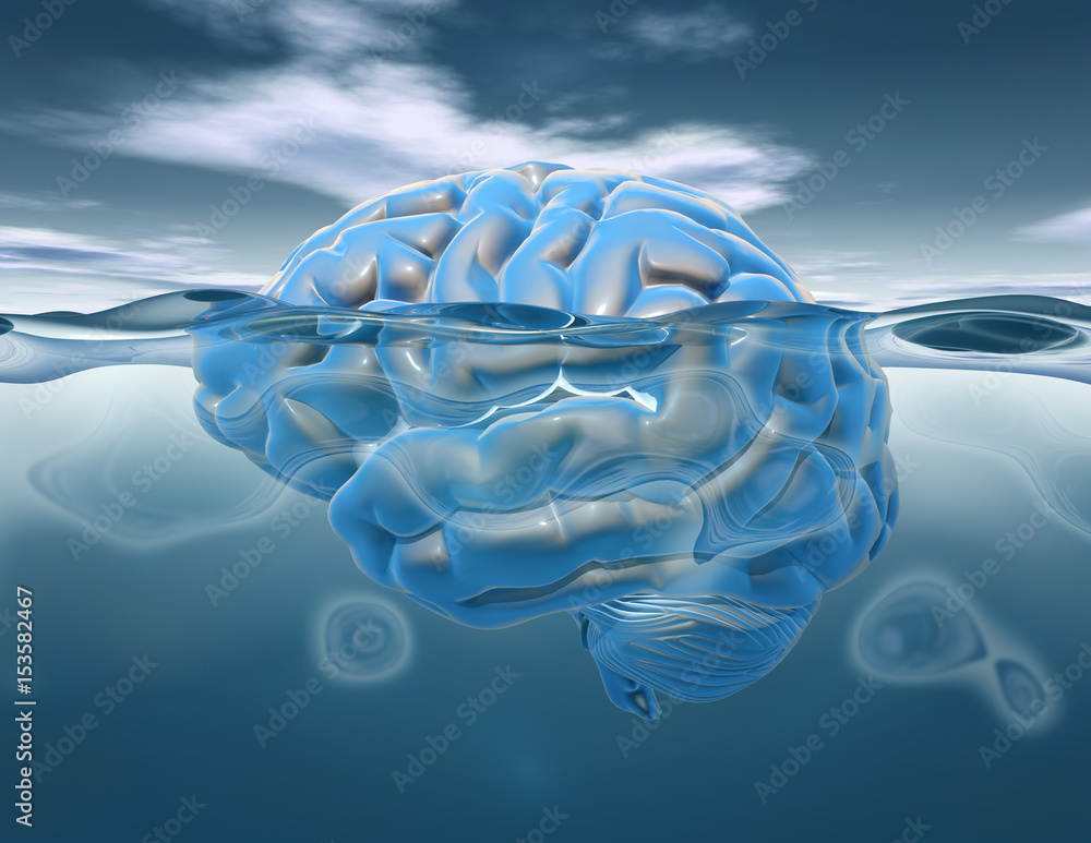 Brain under water 3D render, subconscious mental life and brainstorm ...