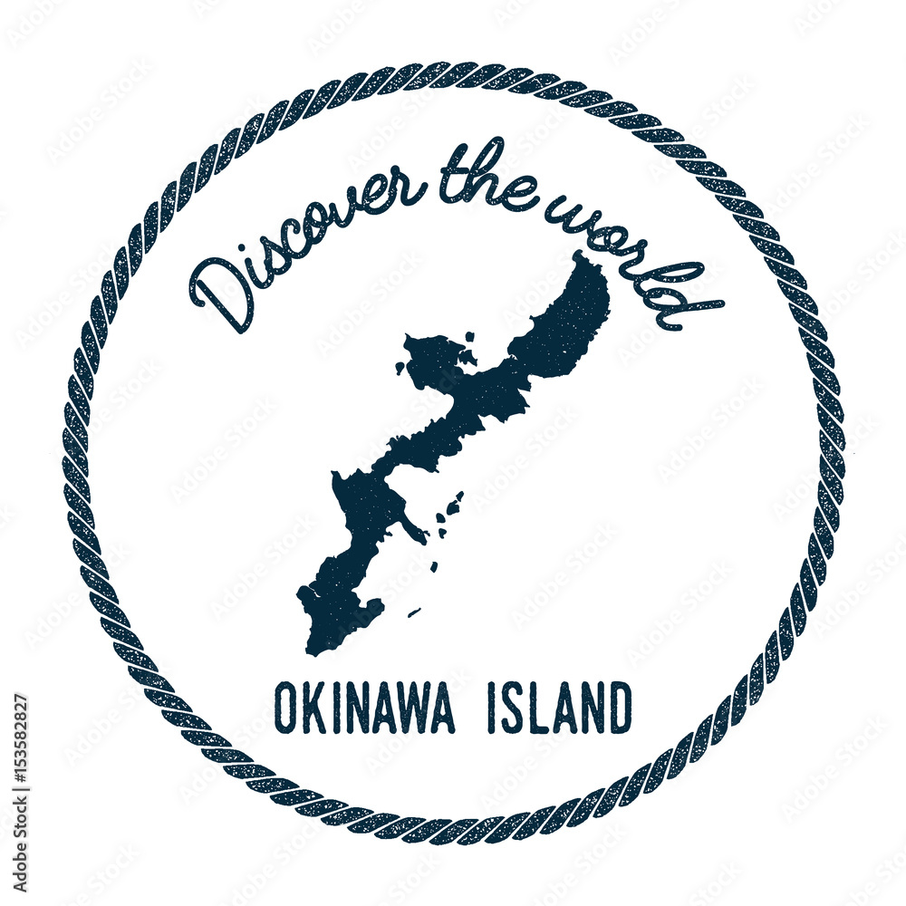 Okinawa Island map in vintage discover the world insignia. Hipster ...