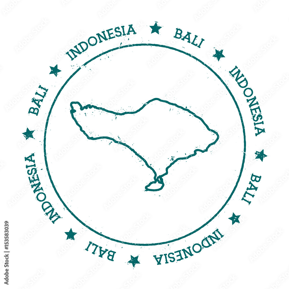 Bali vector map. Distressed travel stamp with text wrapped around a ...