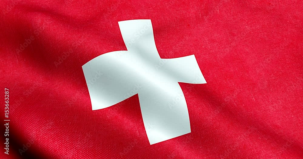 waving fabric texture of the flag of switzerland, red background and ...