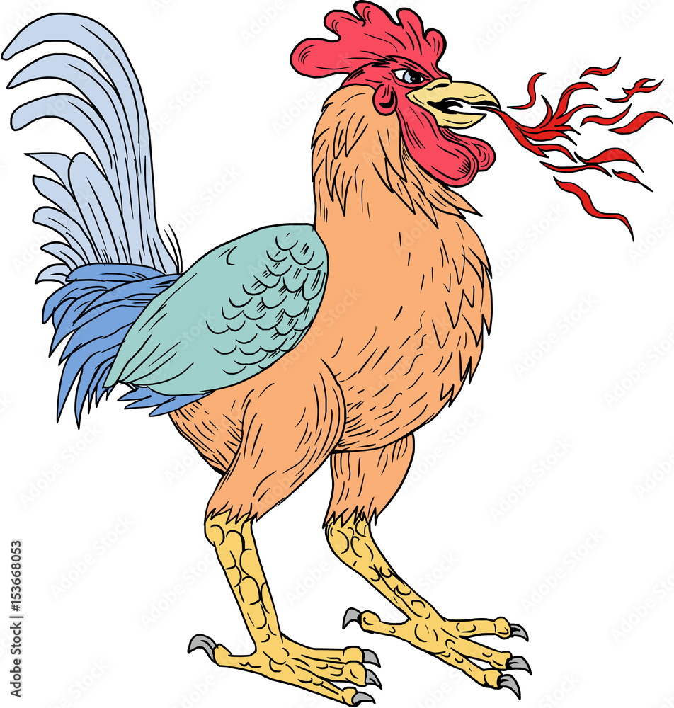 Basan Breathing Fire Drawing Stock Vector | Adobe Stock