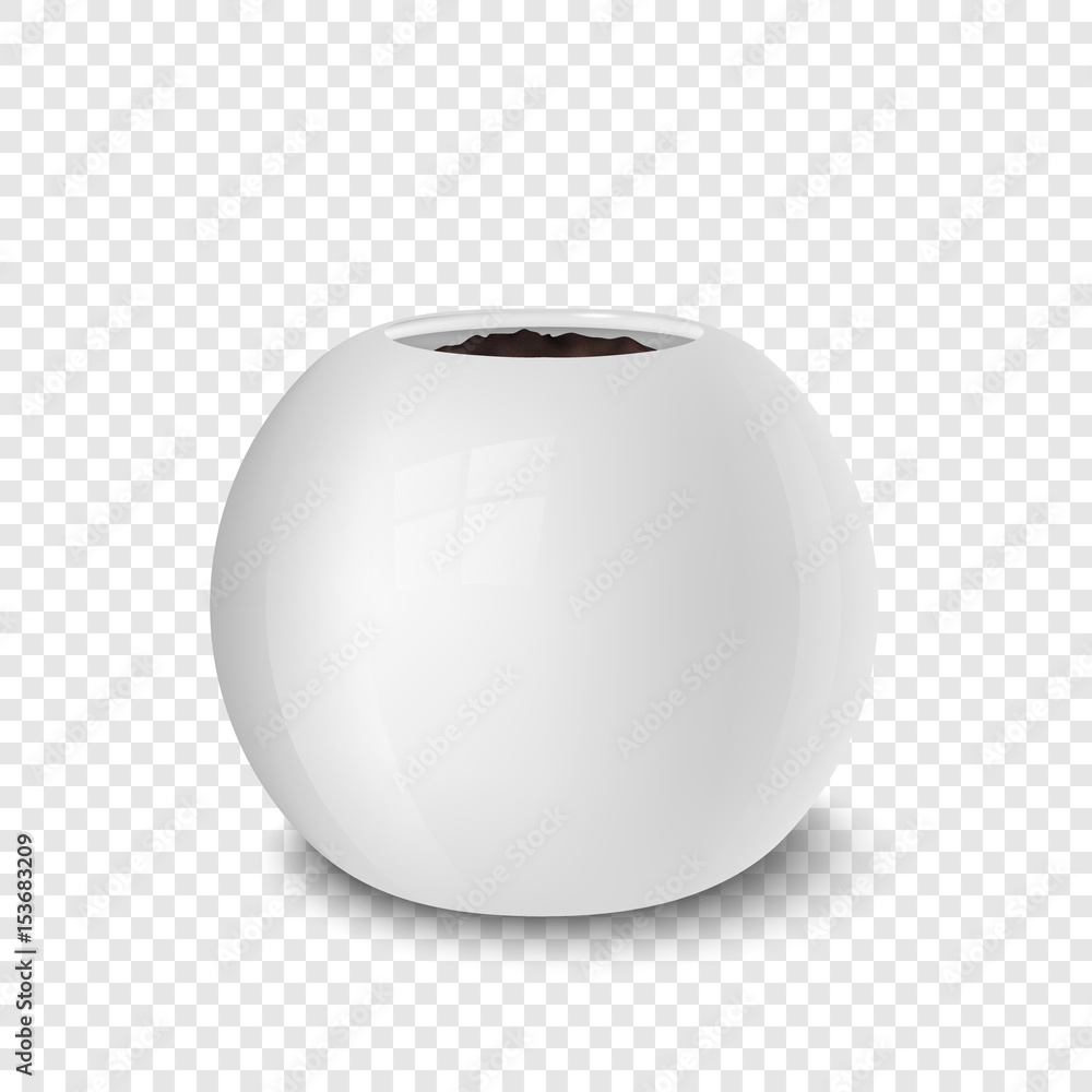 Realistic vector white flower pot with soil closeup isolated on ...