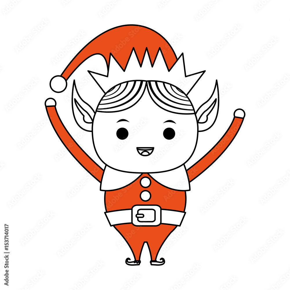 color silhouette image cartoon full body christmas elf with hands up ...