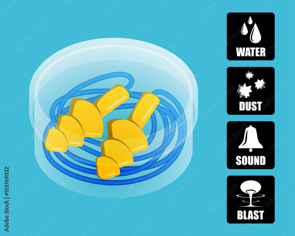 Earplugs vector illustration. Silicone ear plugs in a protective box ...