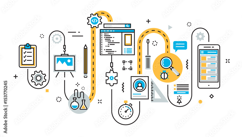 Flat line illustration concept of graph, plan, scheme, algorithm, step ...