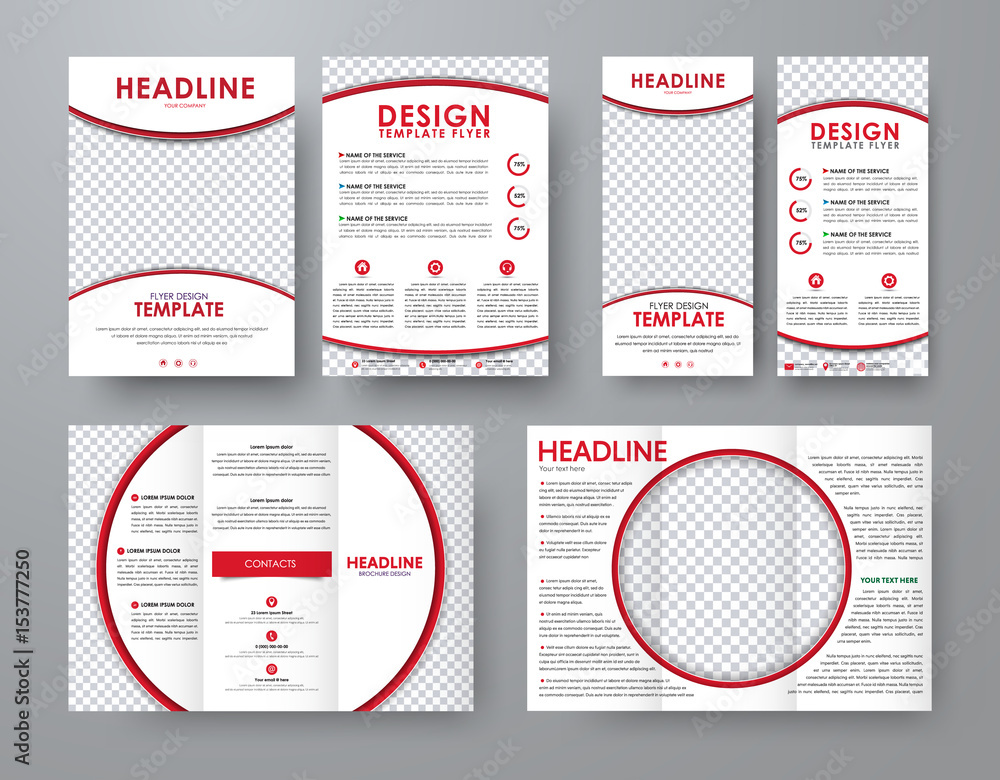 Vecteur Stock A4 flyer and a narrow flyer with red design elements and ...
