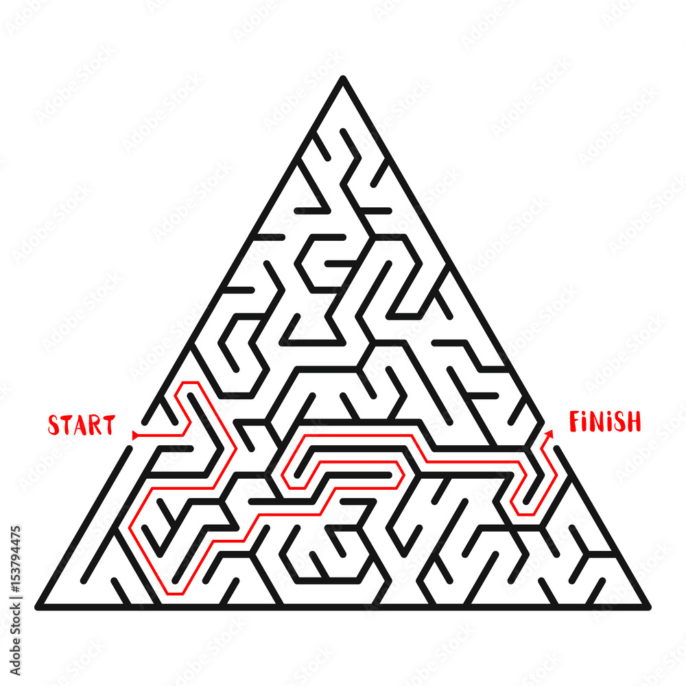 Triangular Maze Game background. Labyrinth with entry and exit. Vector ...