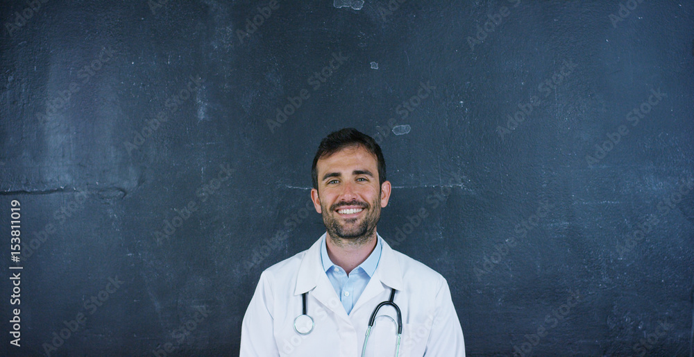 The portrait of the professor, the doctor (student) stands at the black ...