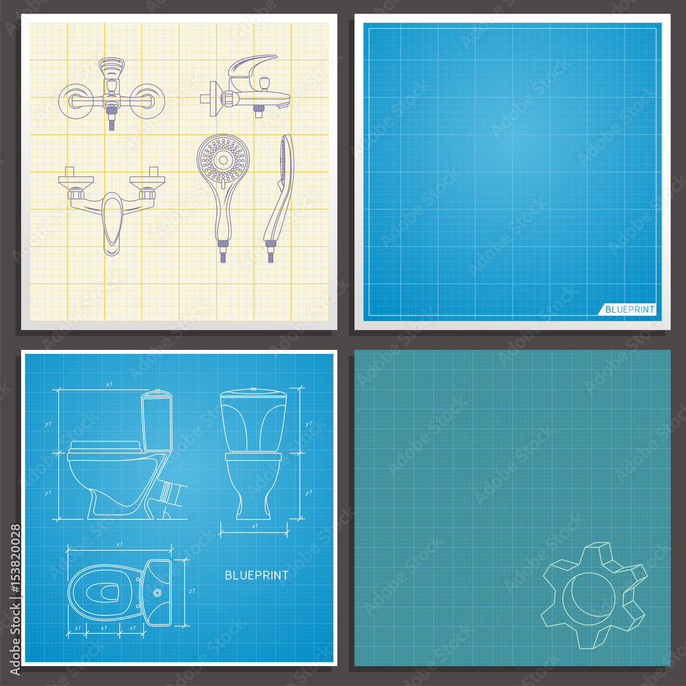 Toilet bowl and faucet outline. Front, side and top view. Stock Vector ...