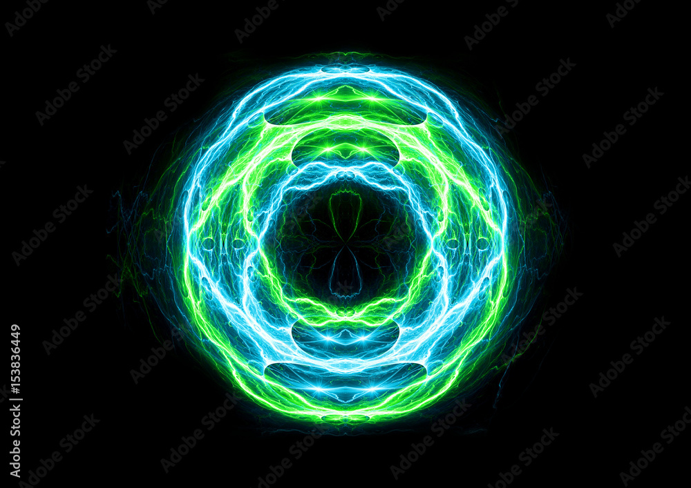Blue and green ball lightning, abstract electric background Stock ...