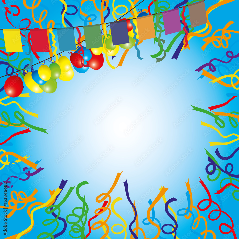 Festive blue background with balloons and flags. Stock Vector | Adobe Stock