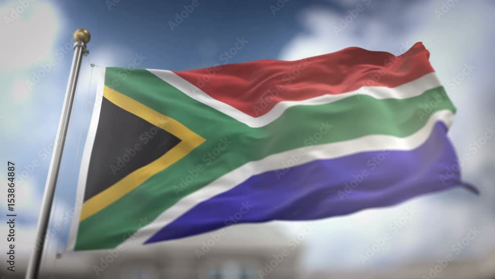 South Africa Flag Waving Slow Motion 3D Rendering Blue Sky Background ...