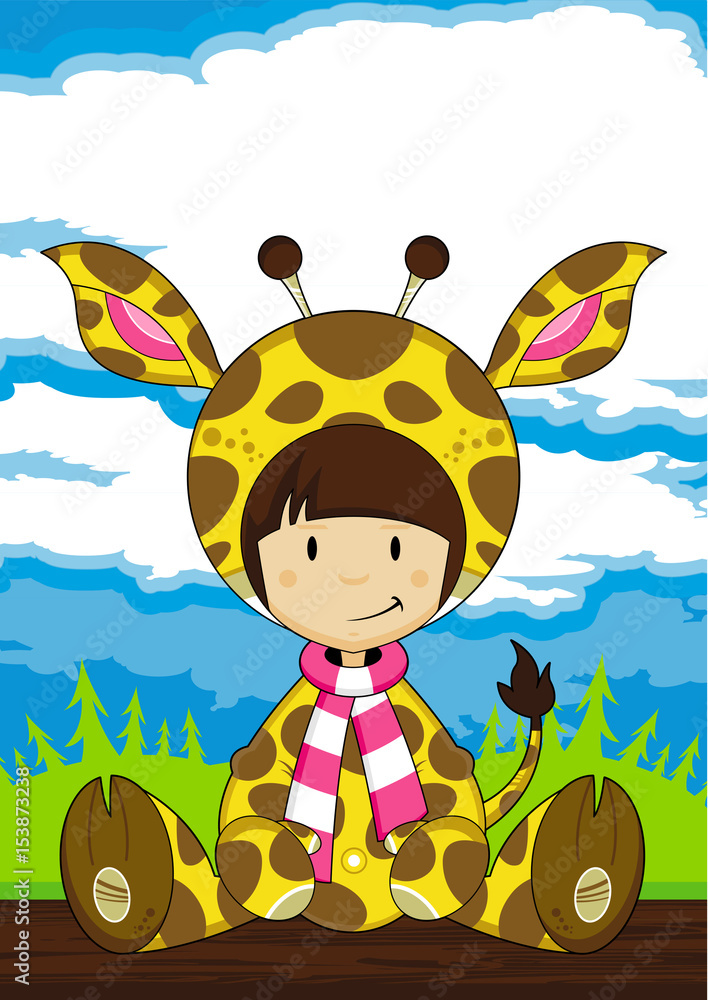 Cartoon Girl in Giraffe Costume Stock Vector | Adobe Stock