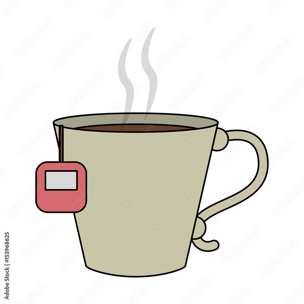 color image cartoon porcelain cup of tea with steam vector illustration ...