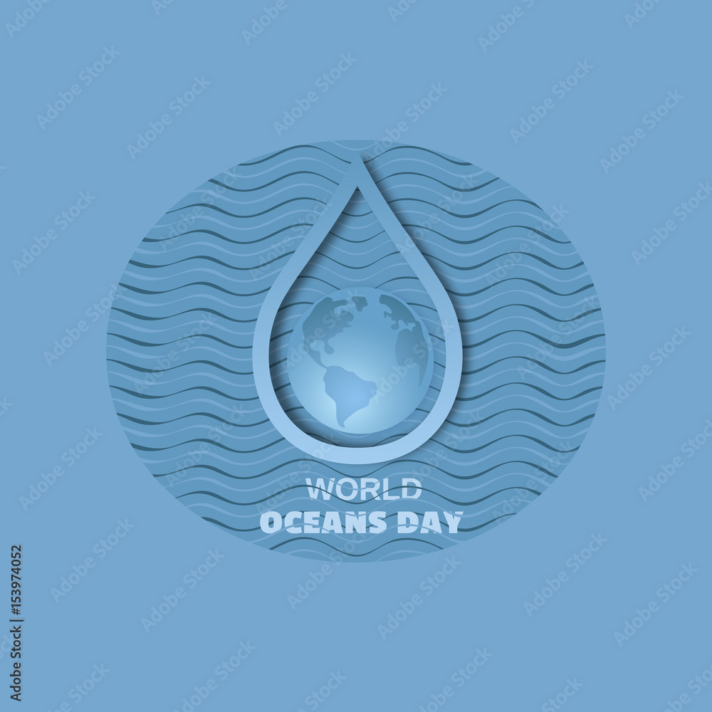World oceans day icon. Typography poster concept. June 8. Abstract blue ...