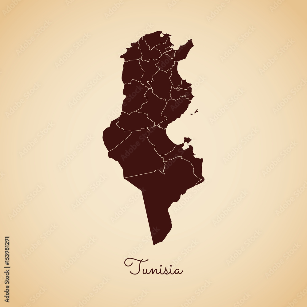 Tunisia region map: retro style brown outline on old paper background ...