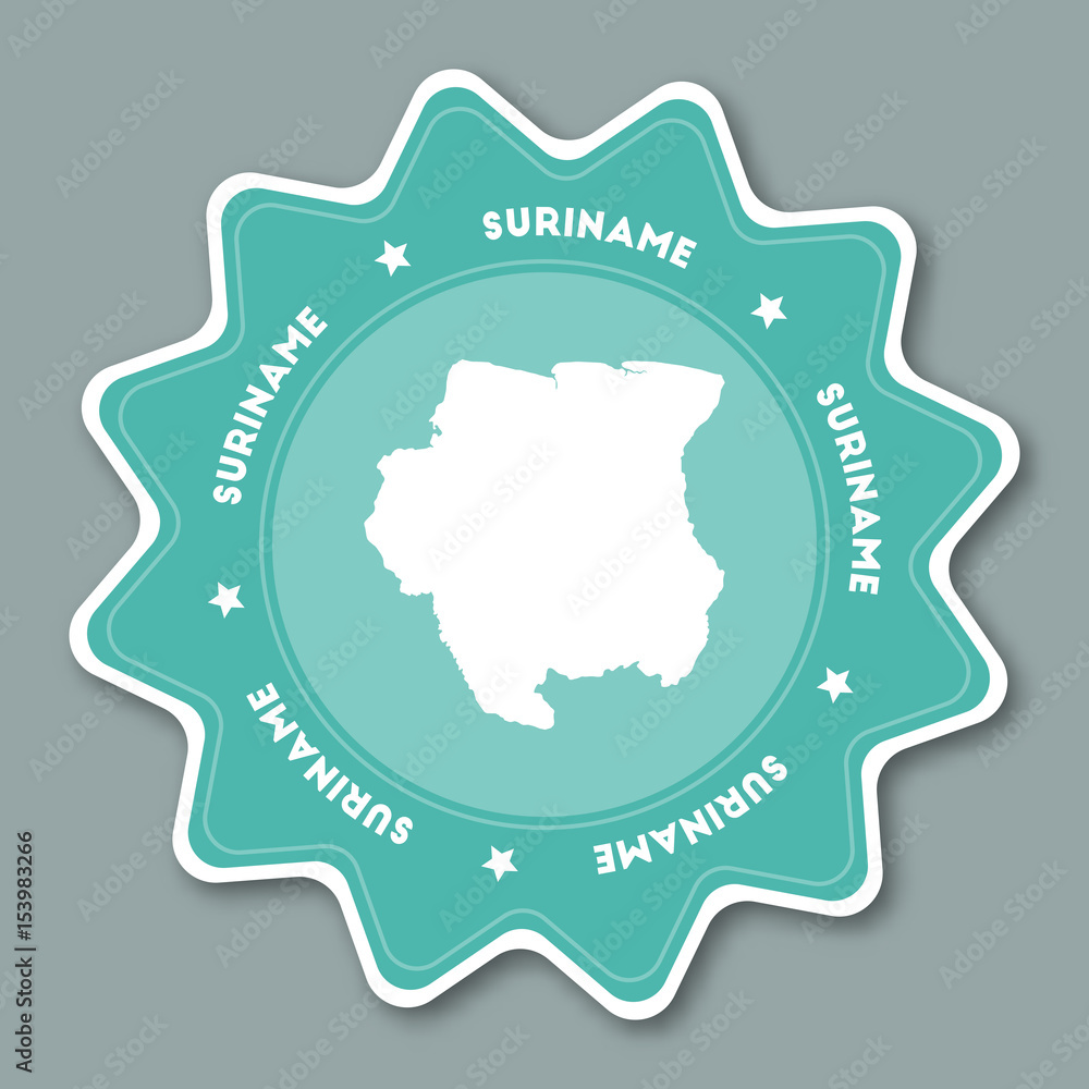 Suriname map sticker in trendy colors. Star shaped travel sticker with ...