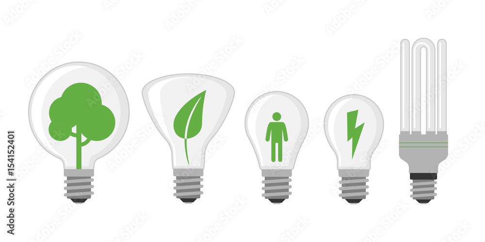 Cartoon lamp light bulb design flat vector illustration electric green ...