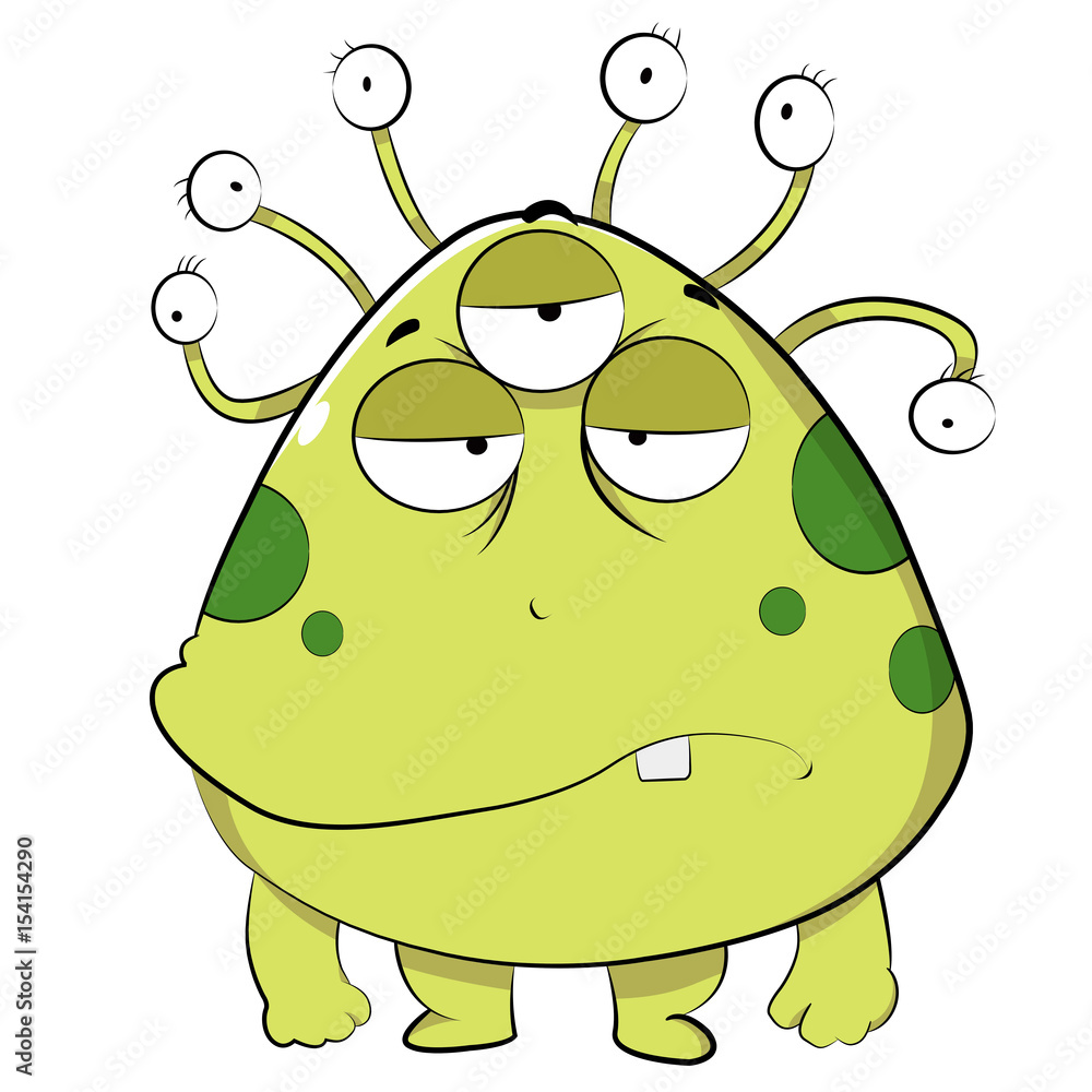 Ugly Green Alien. a scary Creature with big face and tentacle eyes ...