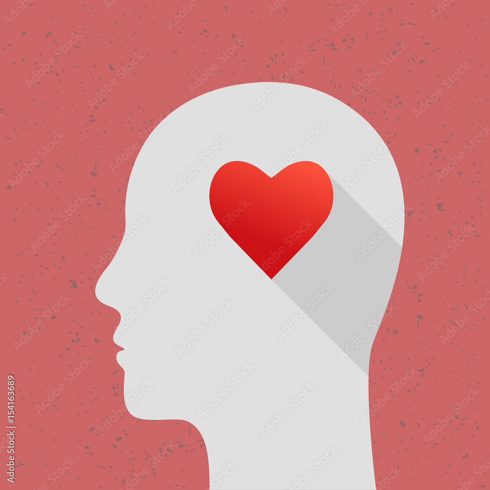 Love concept with human head and heart shape. Flat design with long ...