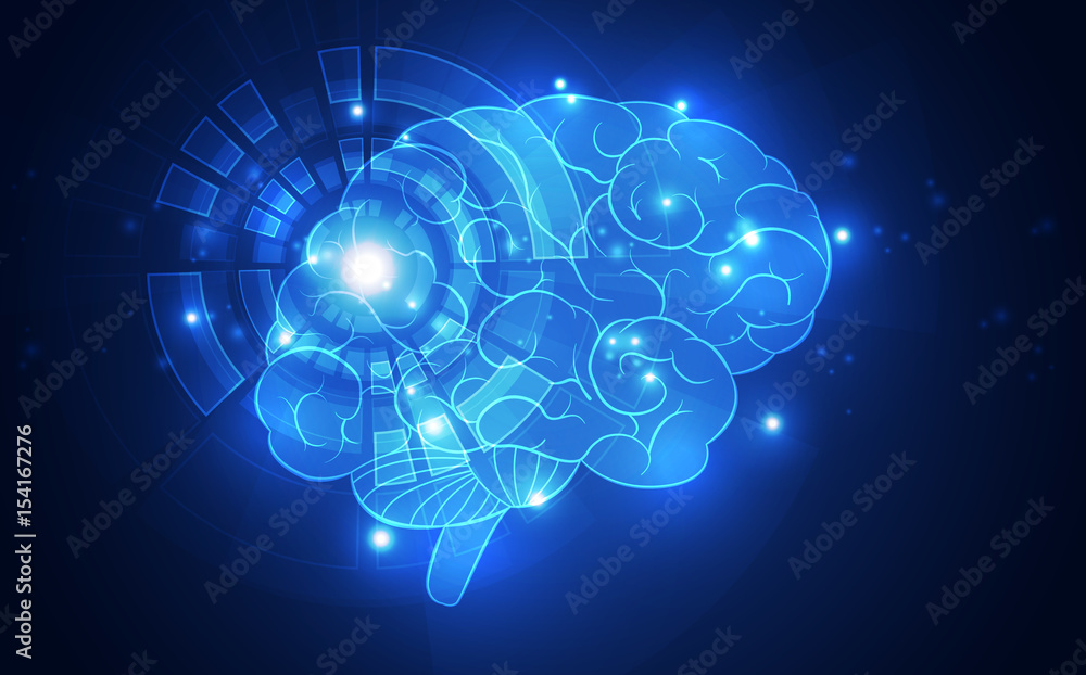 Vector abstract human brain on technology background represent ...