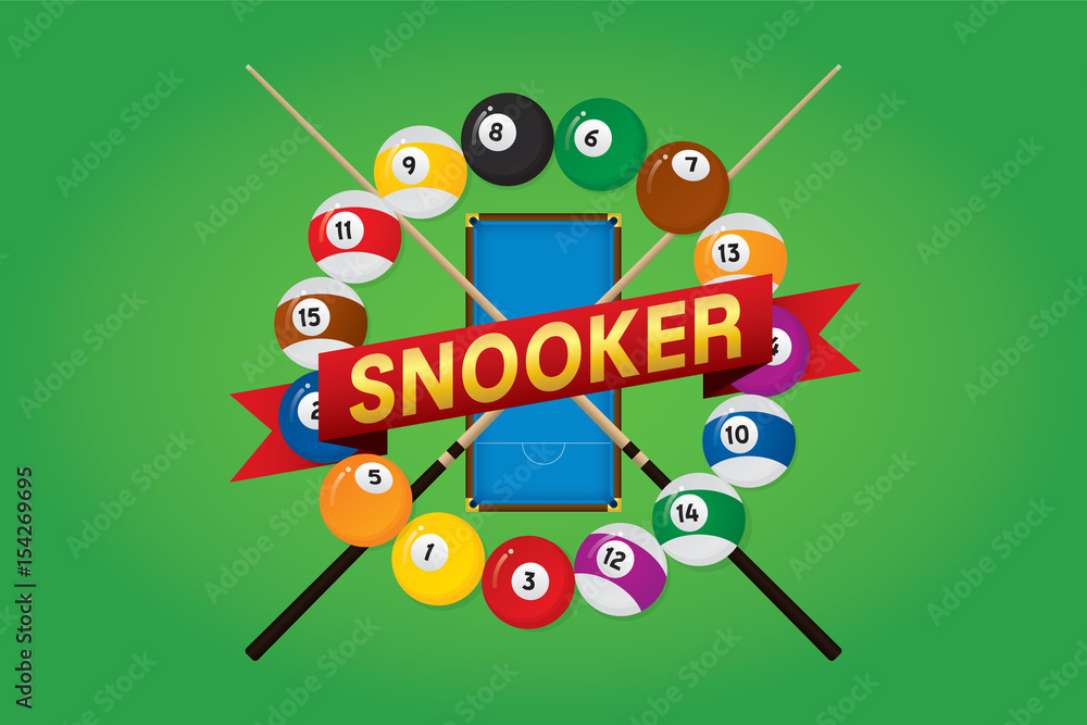Vector of snooker sport template design with table balls and wood cues ...