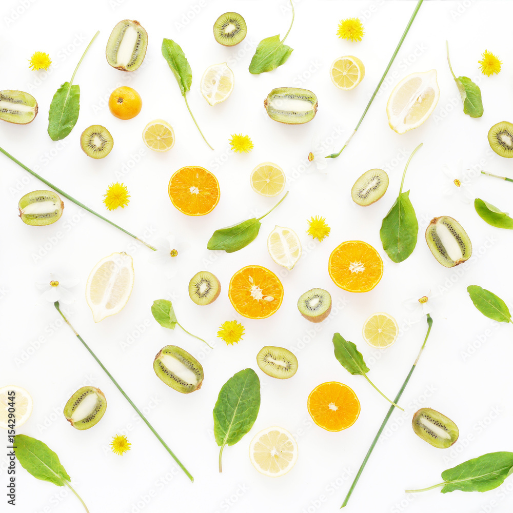 Fruit pattern. Cut fruit on a white background. Citrus in the cut. Food ...