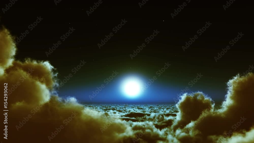4k night flight in white clouds mass,moon & heaven sky,flying in sky ...