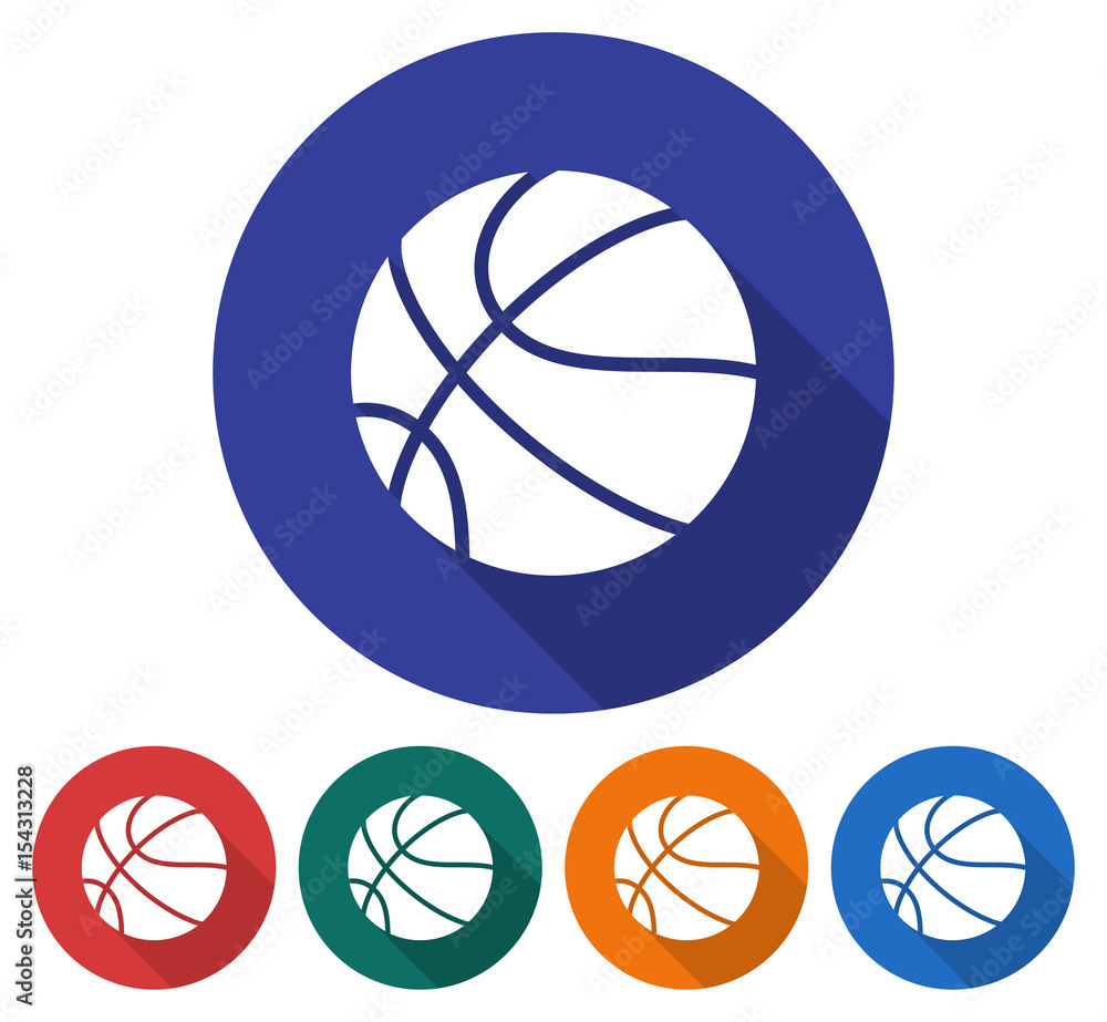 Round icon of basketball. Flat style illustration with long shadow in ...