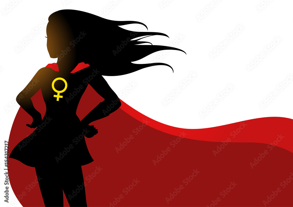 Superheroine in red cape with female symbol Stock Vector | Adobe Stock