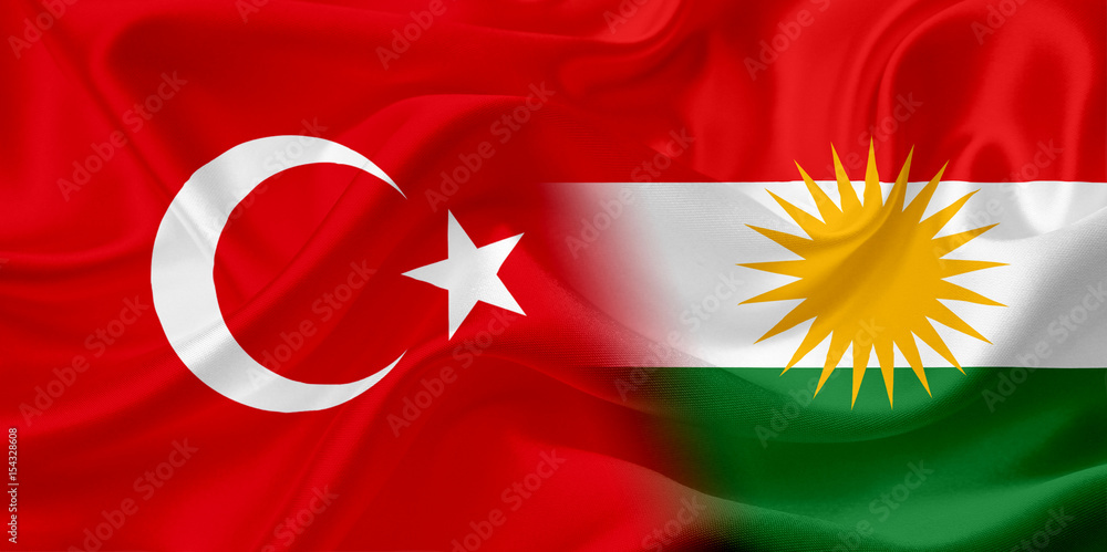 Flag of Turkey and Kurdistan, with waving fabric texture Stock ...