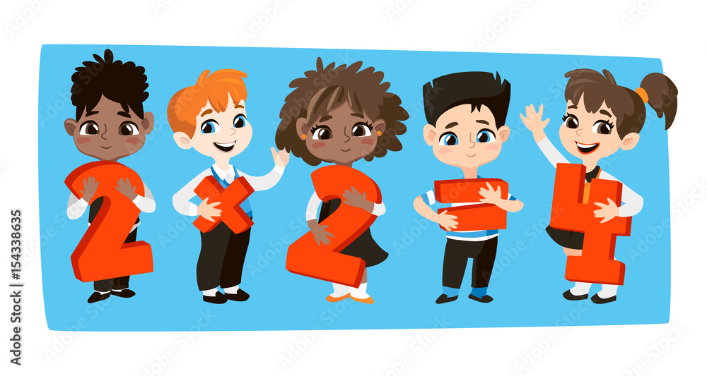 Pupils keep numbers and symbols. Stock Vector | Adobe Stock