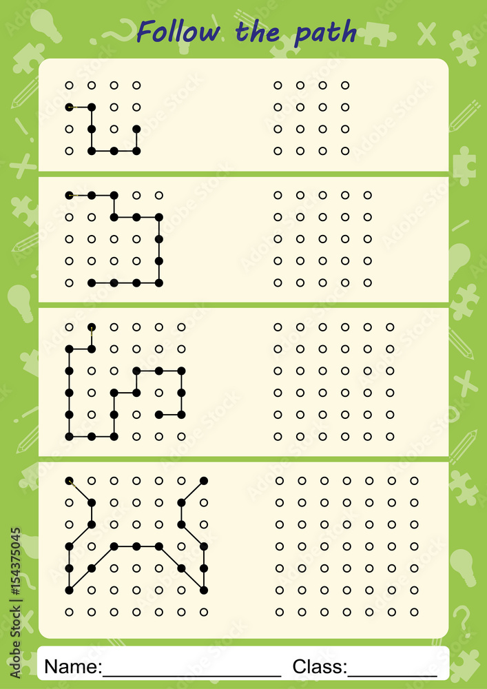 Visual Perceptual Worksheets, follow the path, copy pattern Stock ...