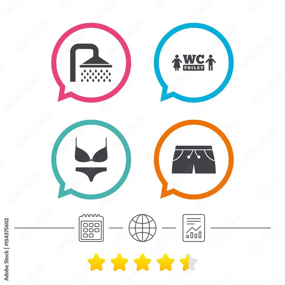Swimming pool icons. Shower and swimwear signs. Stock Vector | Adobe Stock