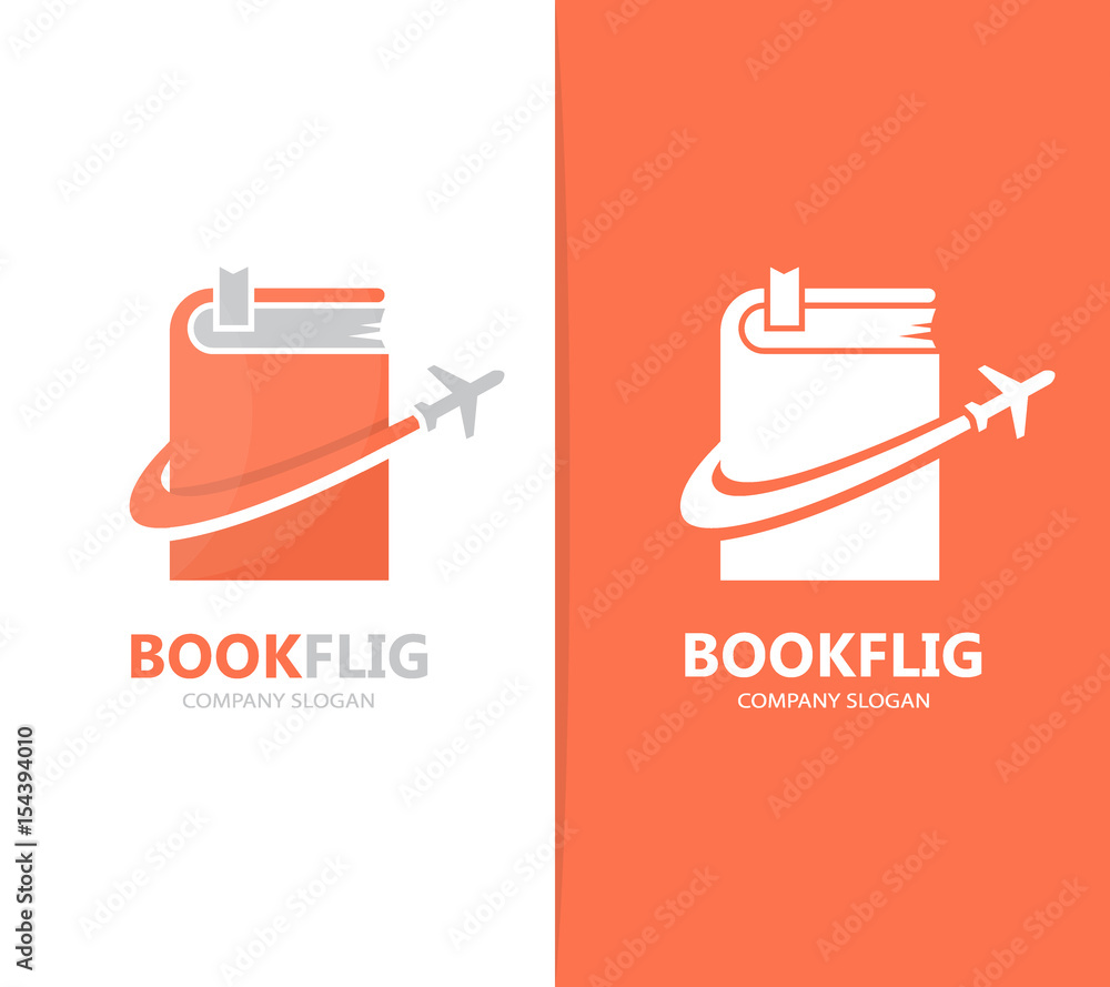 Vector of book and airplane logo combination. Library and travel symbol ...