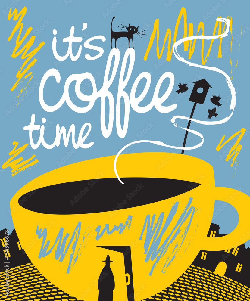 vector banner with a picture of a full cup of coffee in which there is ...
