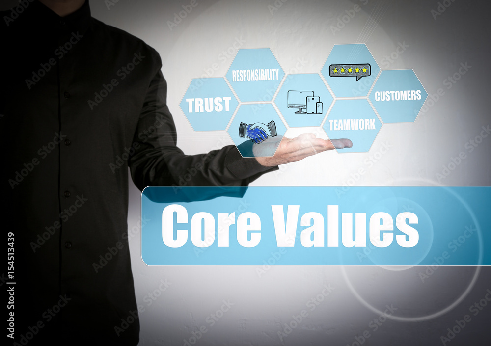 Core Values concept. Successful businessman at the light background ...