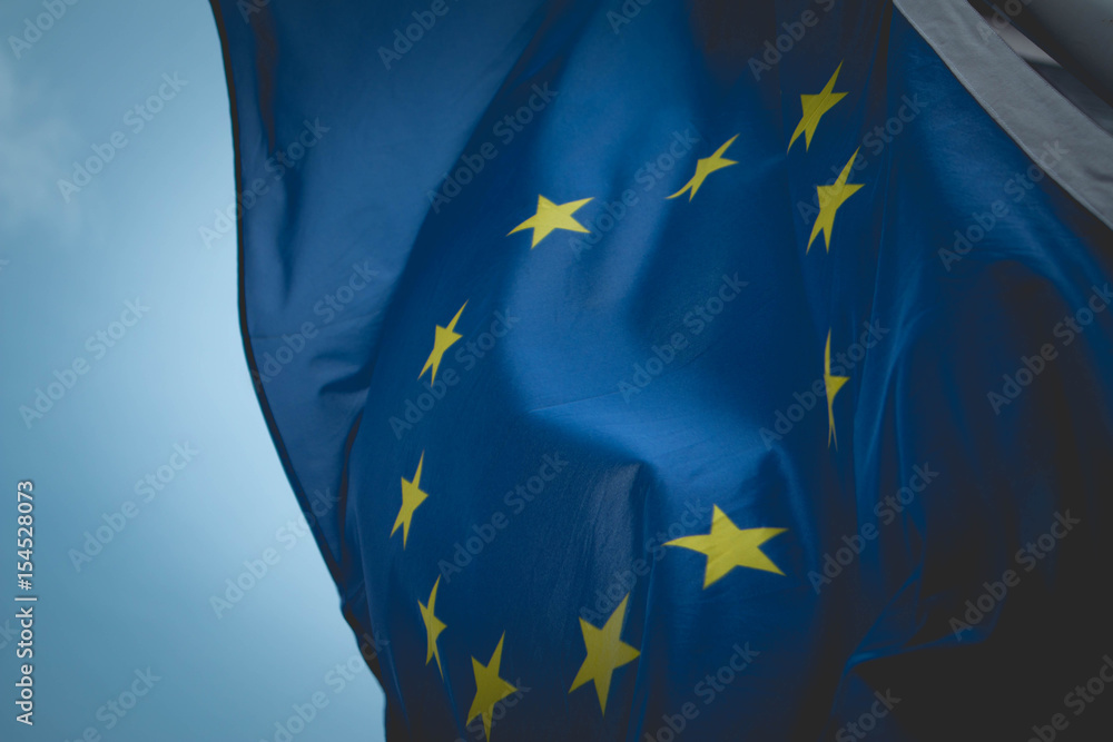 European union flag, blue sky on the background. Blue European union ...