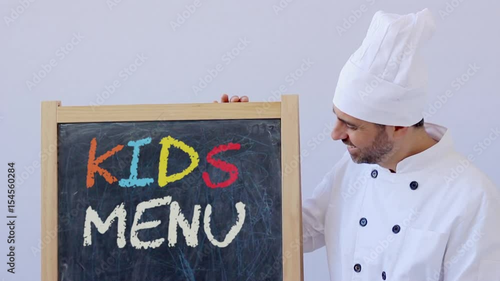 Chef with KIDS MENU sign Stock Video | Adobe Stock