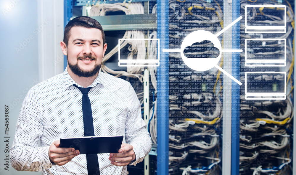 Foto de IT manager with symbol of cloud service. do Stock | Adobe Stock