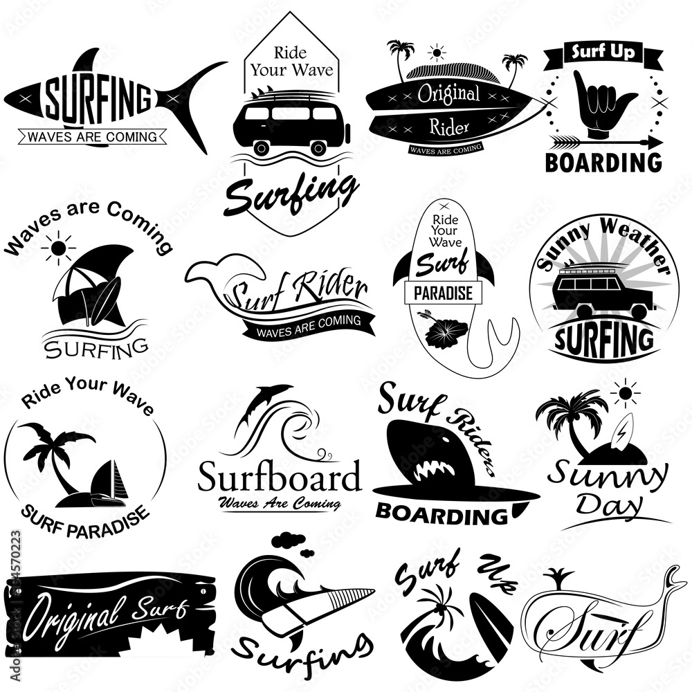 Retro Surfing and sea beach vacation elements and icon set Stock Vector ...