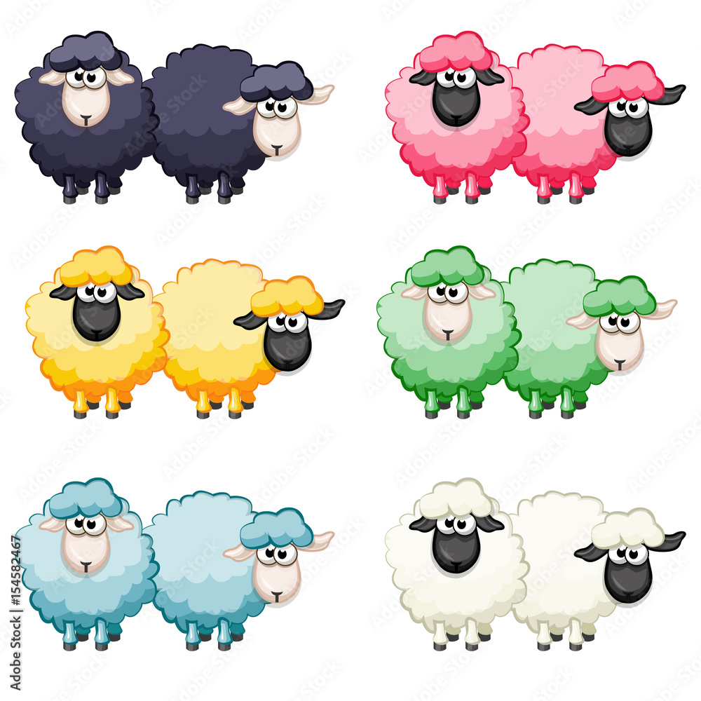Cartoon cute funny colored sheep, vector animals Stock Vector | Adobe Stock