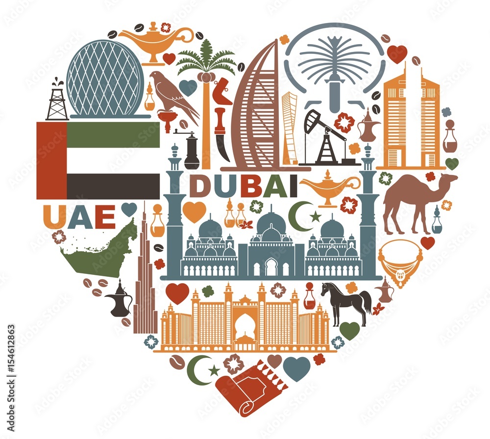 The heart is composed of the traditional symbols of Dubai and United ...