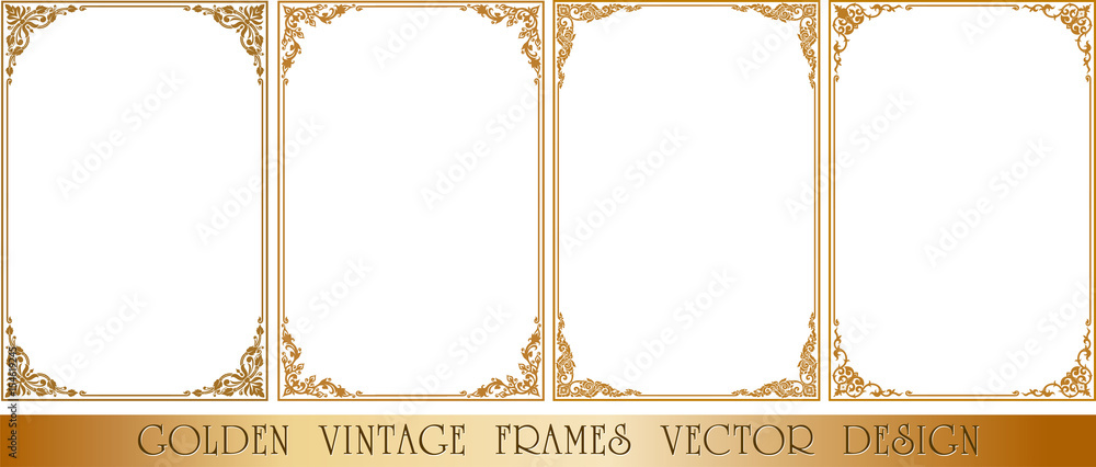 Gold photo frame with corner thailand line floral for picture, Vector ...