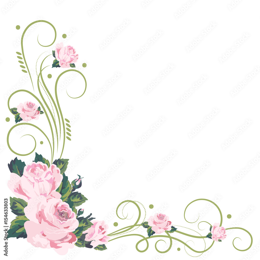 Vintage frame with pink roses Stock Vector | Adobe Stock