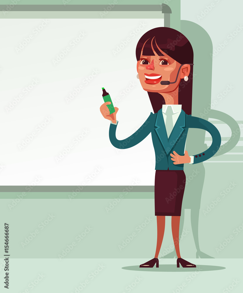 Happy smiling business office worker woman making female presentation ...